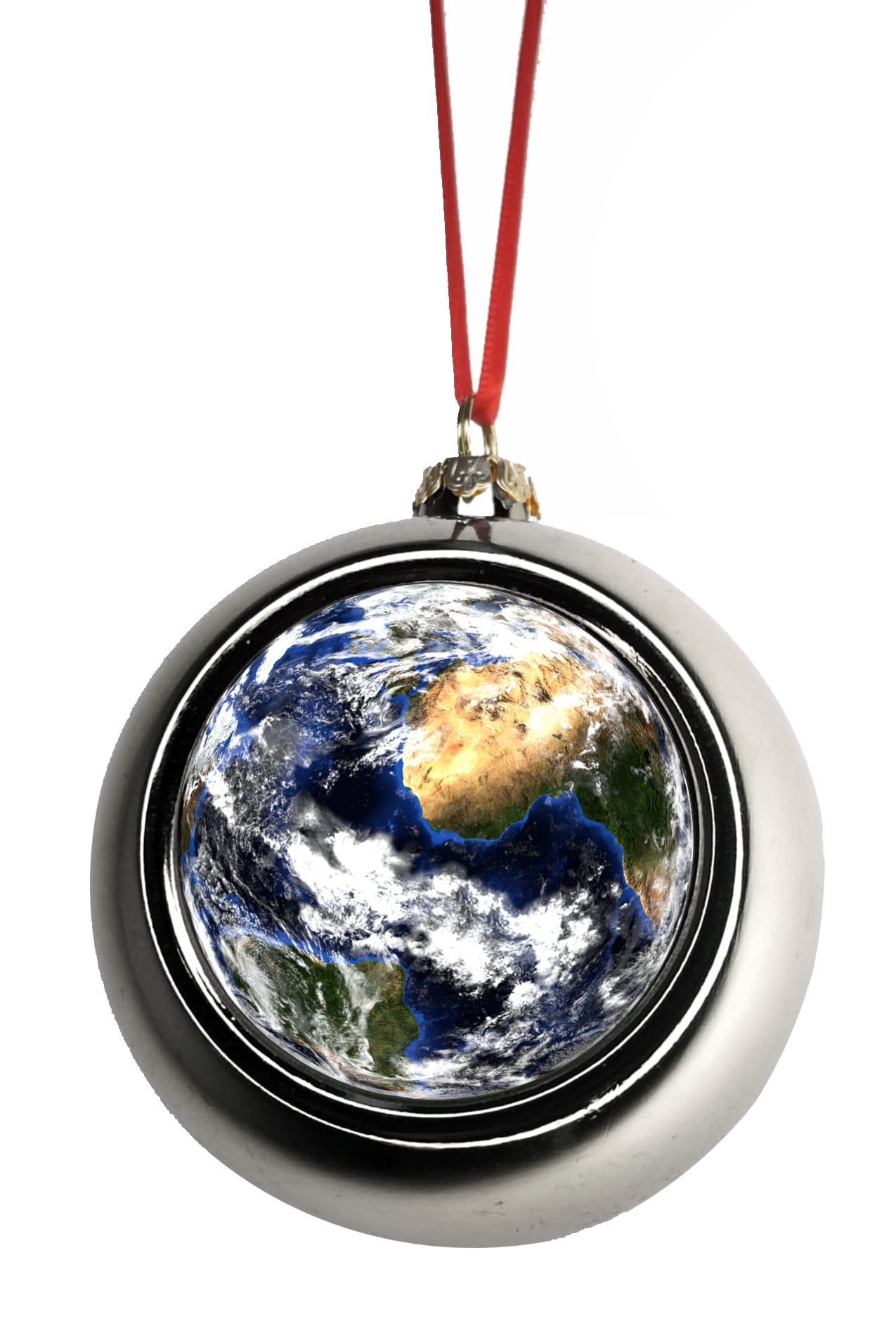 Planet Earth Globe Bauble Christmas Ornaments Silver Bauble Tree Xmas ...