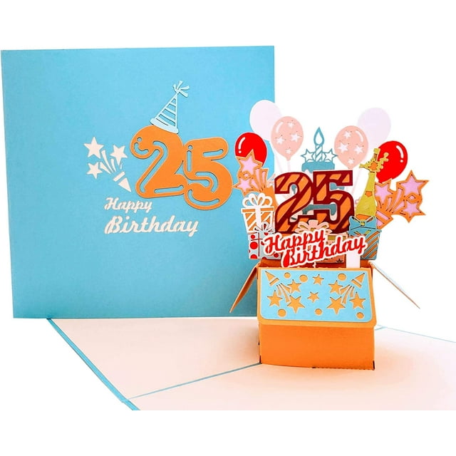 iGifts And Cards Happy 25th Birthday Blue Party Box 3D Pop Up Greeting ...