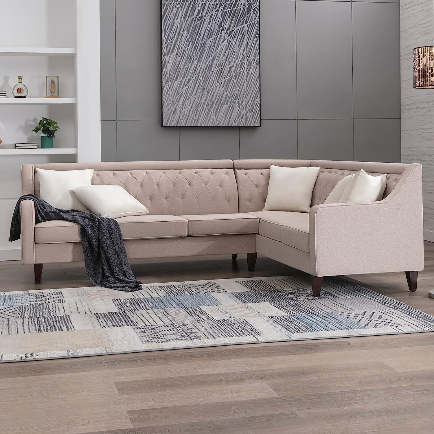 ZAFLY Convertible Sectional Sofa,Modern Linen Fabric L Shaped ...