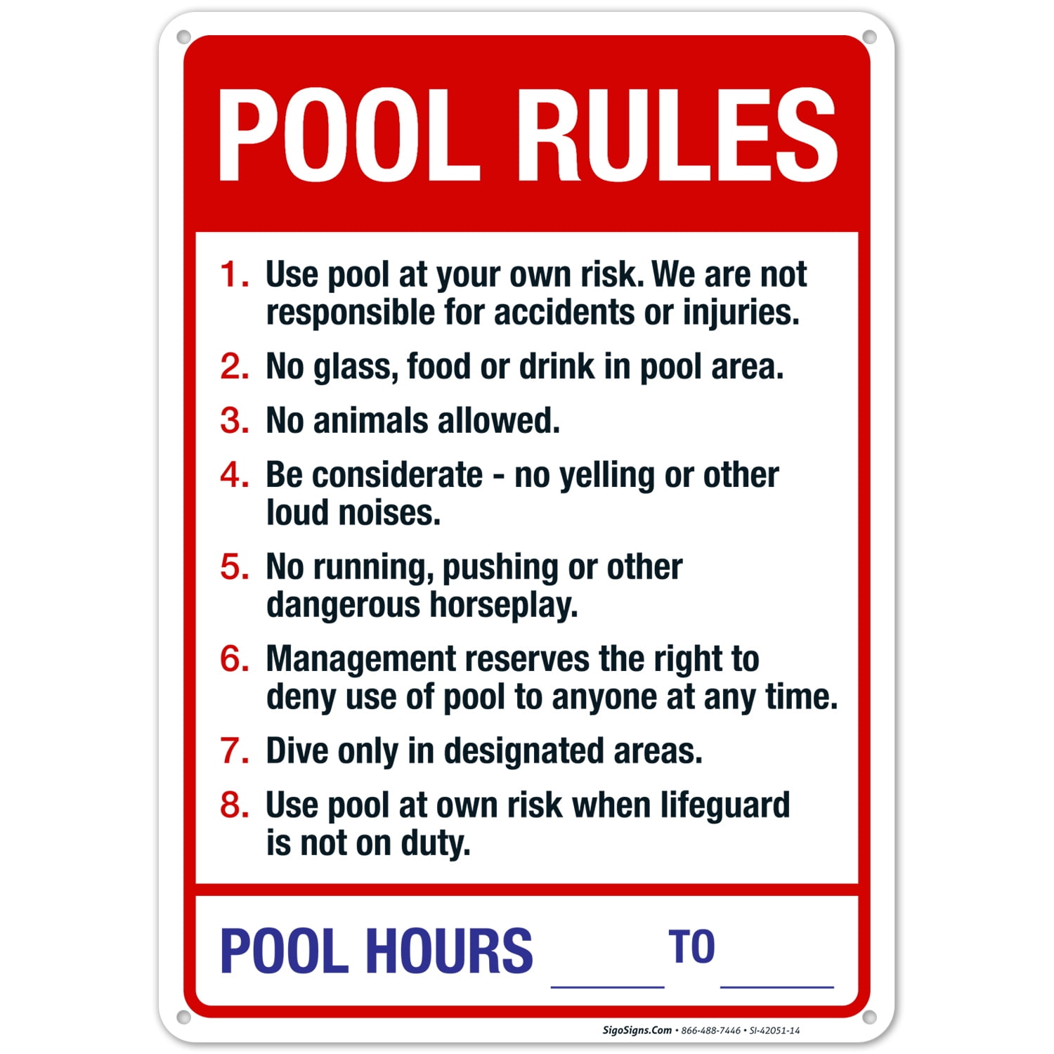 Pool Rules Sign, Red Pool Sign, 10x14 Aluminum - Walmart.com