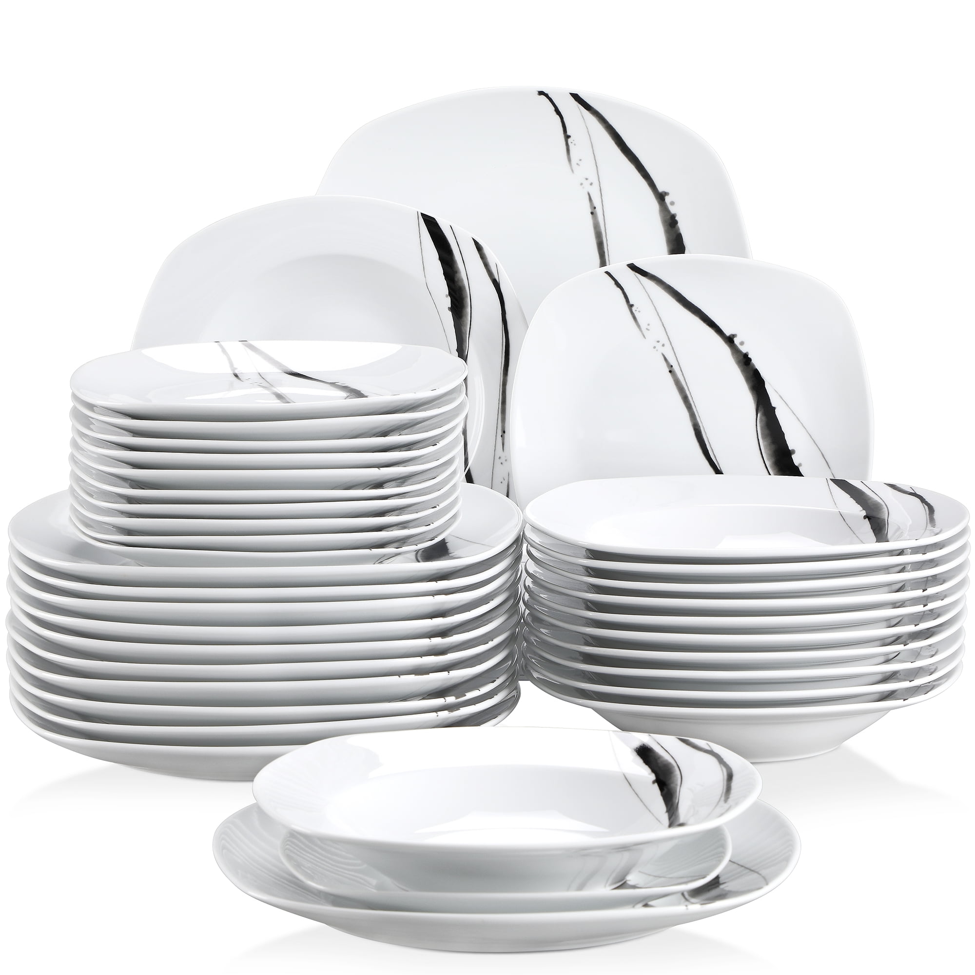 VEWEET Dinnerware Sets, Porcelain Dinner Set for 12, 36-Piece Square ...