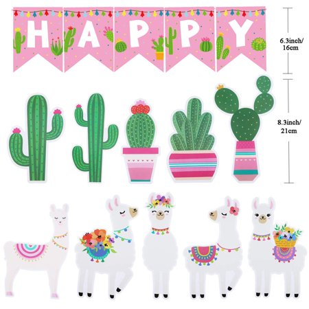 Llama Cactus Happy Birthday Banner Garland Decoration Set of 2 for Baby ...