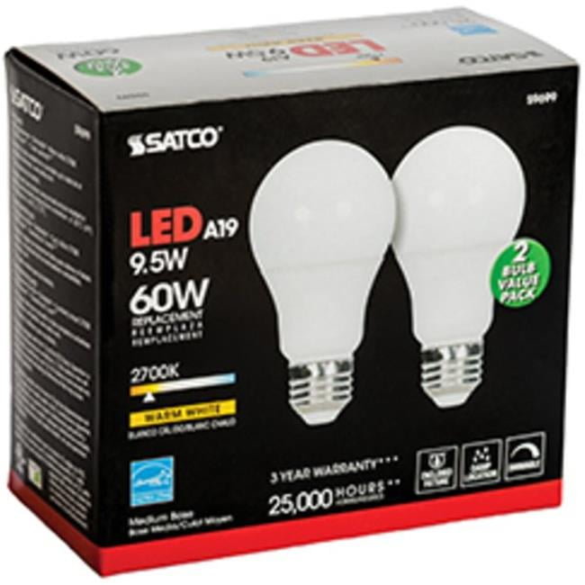 Satco Products 877169904 S29699 9.5W A19 Dimmable LED Bulb - Frosted, 2 Per Pack | Walmart Canada