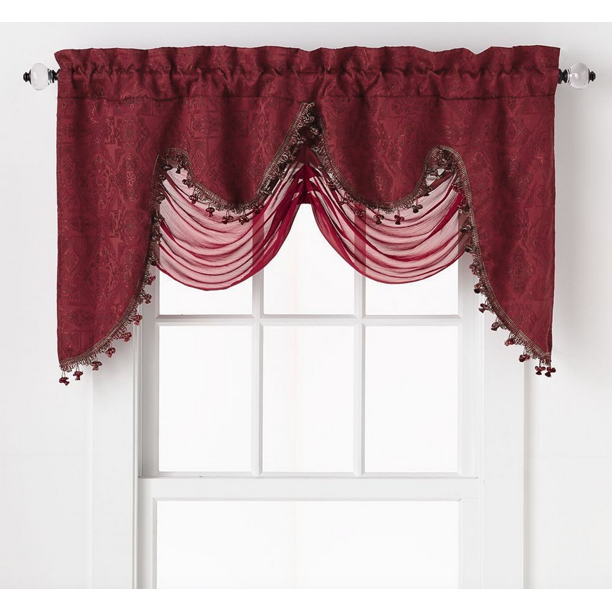 Ultra Elegant Clipped Jacquard Georgette Fringed Window Valance With an ...
