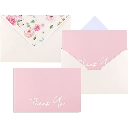 Heavy Duty Pink Thank You Cards with Envelopes - 36 PK - Floral Thank ...