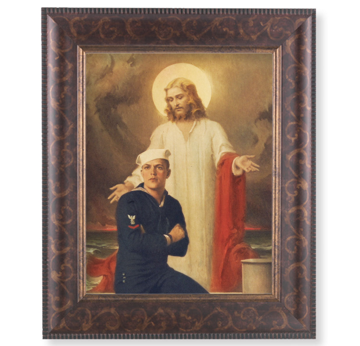 Jesus with Sailor Picture Framed Wall Art Decor Large, Antique Gold and ...
