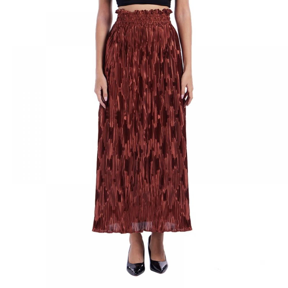 Women's Elastic High Waisted Velvet Long Skirts A Line Pleated Maxi ...