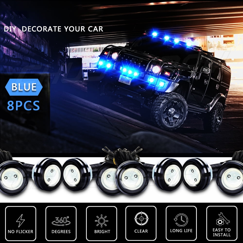 8x DC 12V 1.5W Blue Eagle Eye LED Daytime Running DRL Backup Light Car ...