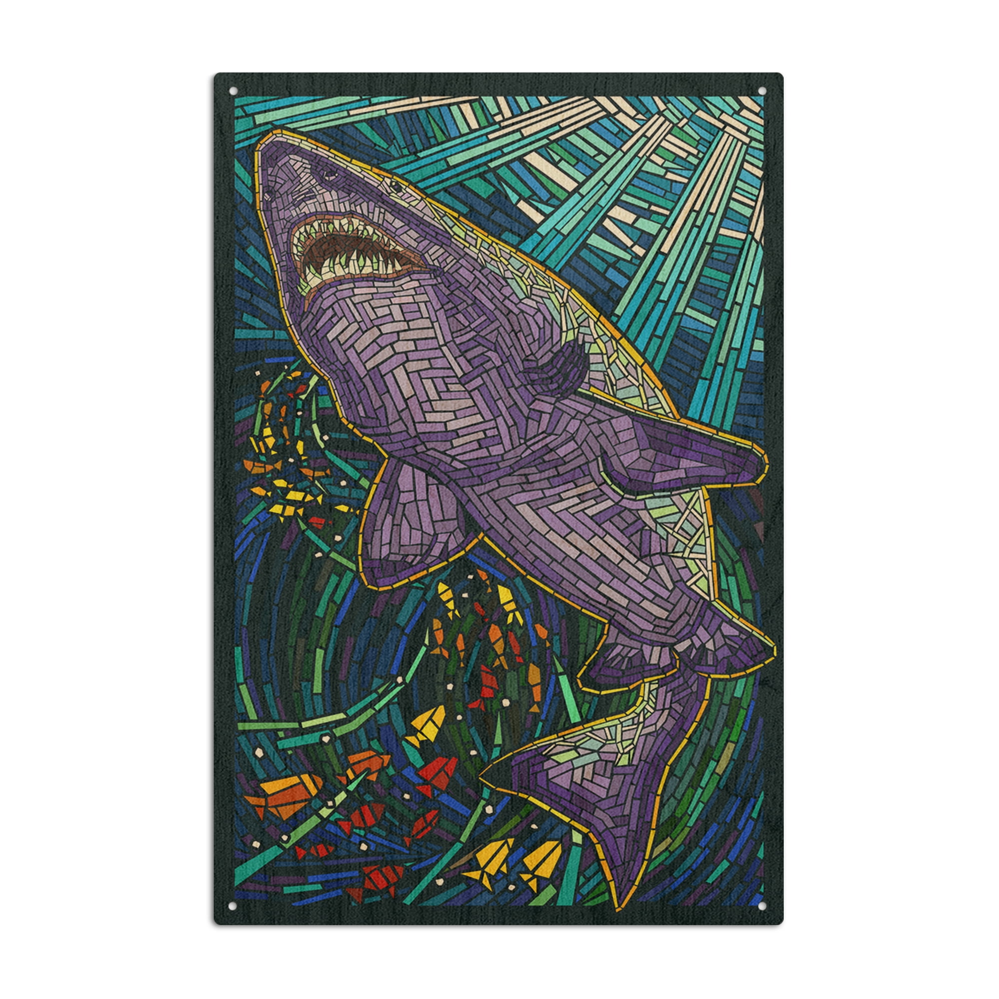 Tiger Shark Paper Mosaic Birch Wood Wall Sign (6x9 Rustic Home Decor ...