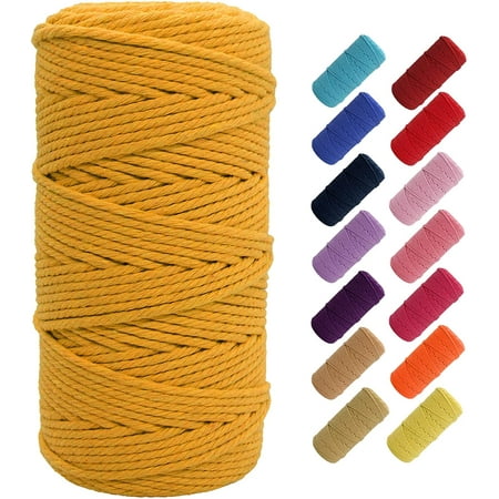 Macrame Cord 4-Strand Twisted (3mmx109yard) Soft Unstained Cotton Rope ...