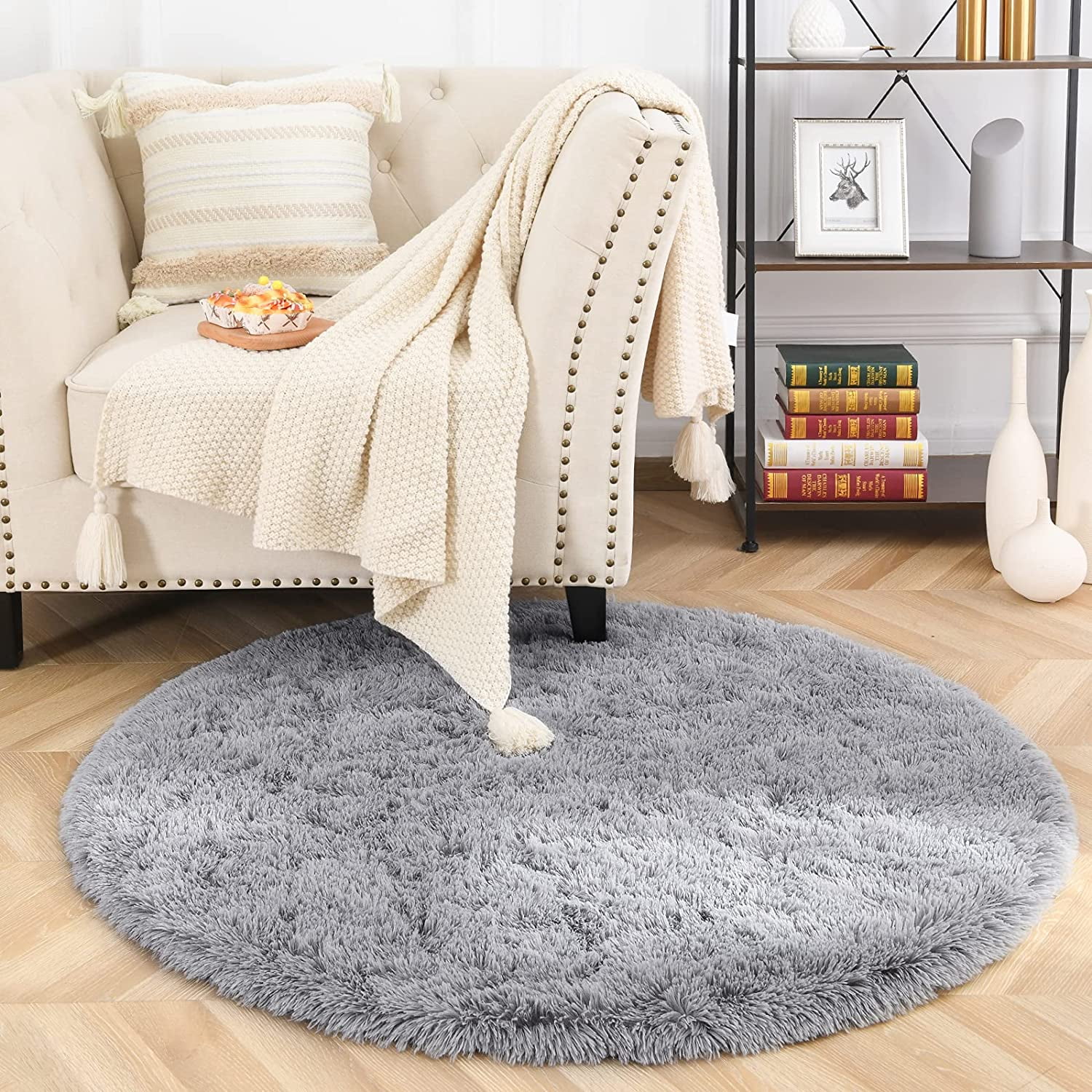 YJ.GWL Round Fluffy Area Rugs Fluffy Carpet Plush Rug for Living Room ...