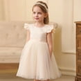 Girl Dresses Elegant Sleeveless Beige Dress V-Back with Big Bow Fancy ...