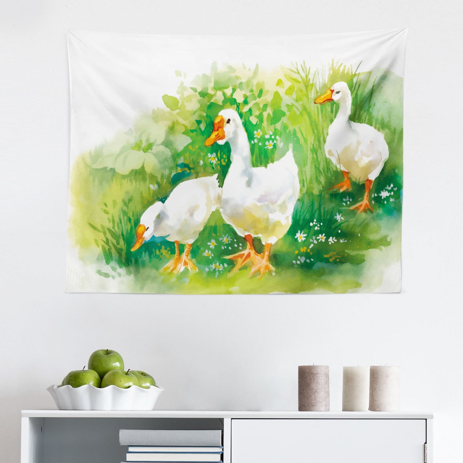 Rubber Duck Tapestry, Mandarin Ducklings in Lake Flowers Lilies Vintage ...