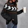 Lolmot Halloween Knitted Sweater for Women Ghost Pattern Long Sleeve ...