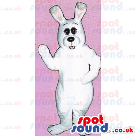 Customizable All White Rabbit SPOTSOUND Mascot With Big Black Eyes ...