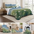 78x90in Quilt Bedding Set, Country Flower Daisy Green Grass Lightweight ...