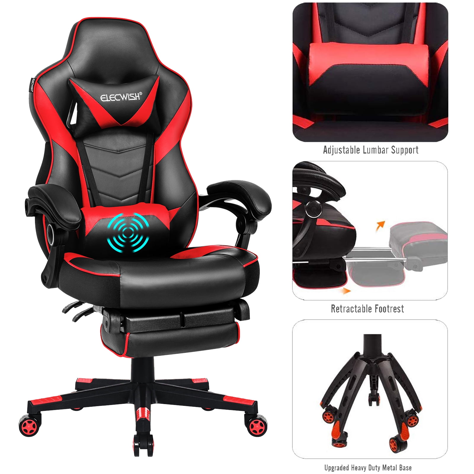 ELECWISH Reclining Thicken Large Seat Gaming Chair with Footrest and ...