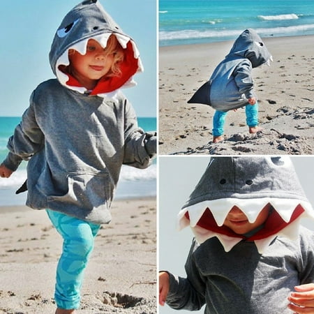 Casual Toddler Kids Boys Shark Hooded Tops Hoodie Pocket Jacket Coat ...
