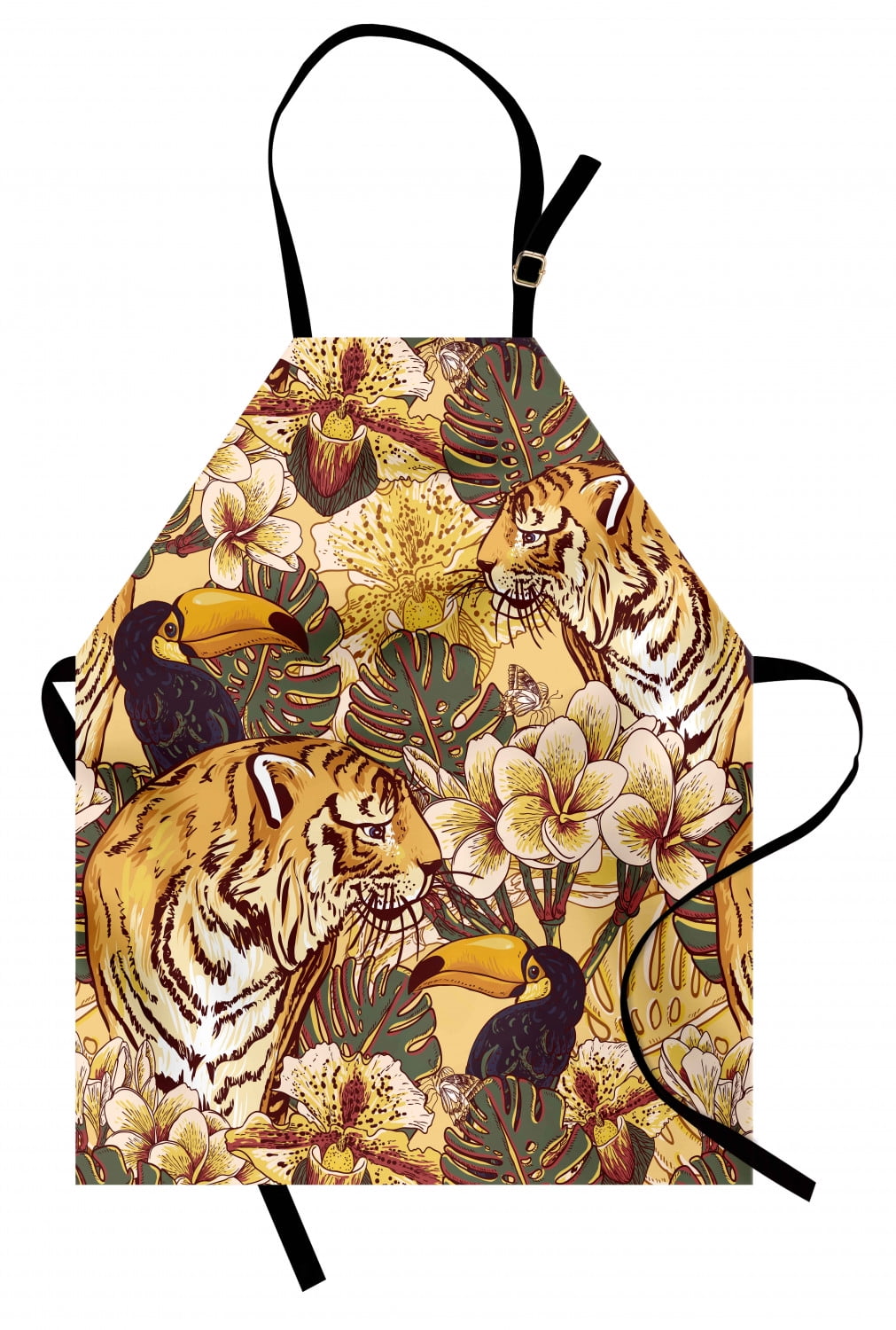 Tiger Apron Tropical Animals Symbol of Bengal and Toucan in Lively ...