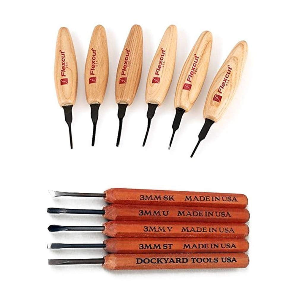 Dockyard Micro Wood Carving Chisel Tool Set (3mm) & Flexcut MT910 1.5mm ...