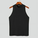 INCERUN Men's Sleeveless Vest Slim Fit Solid Color Half-collar Gym Tops ...