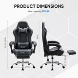 CONCETTA Gaming Chair, Black/Gray, Footrest, Adjustable Lumbar Support ...