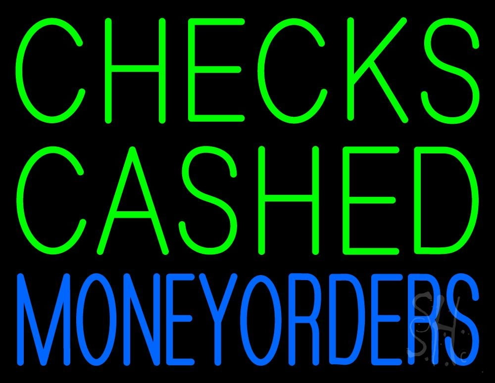 Checks Cashed Money Orders LED Neon Sign 15 x 19 - inches, Black Square ...