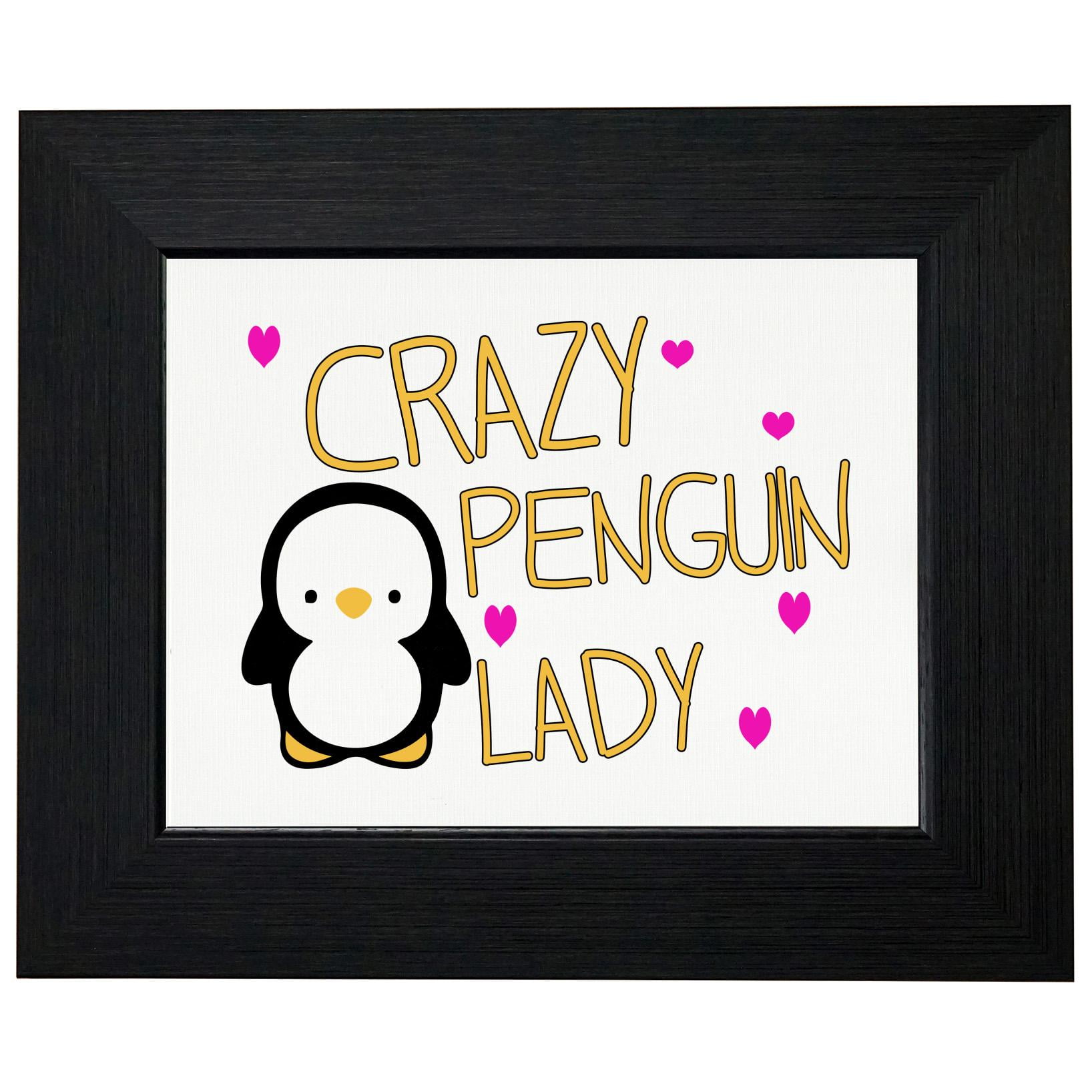 Crazy Penguin Lady - Pink Hearts Cute Penguin Framed Print Poster Wall ...