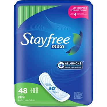 Stayfree Maxi Long Pads with Wings, Unscented, Super, 45 Ct - Walmart.com