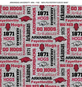 University of Arkansas Razorbacks Fleece Fabric with Verbiage Pattern ...
