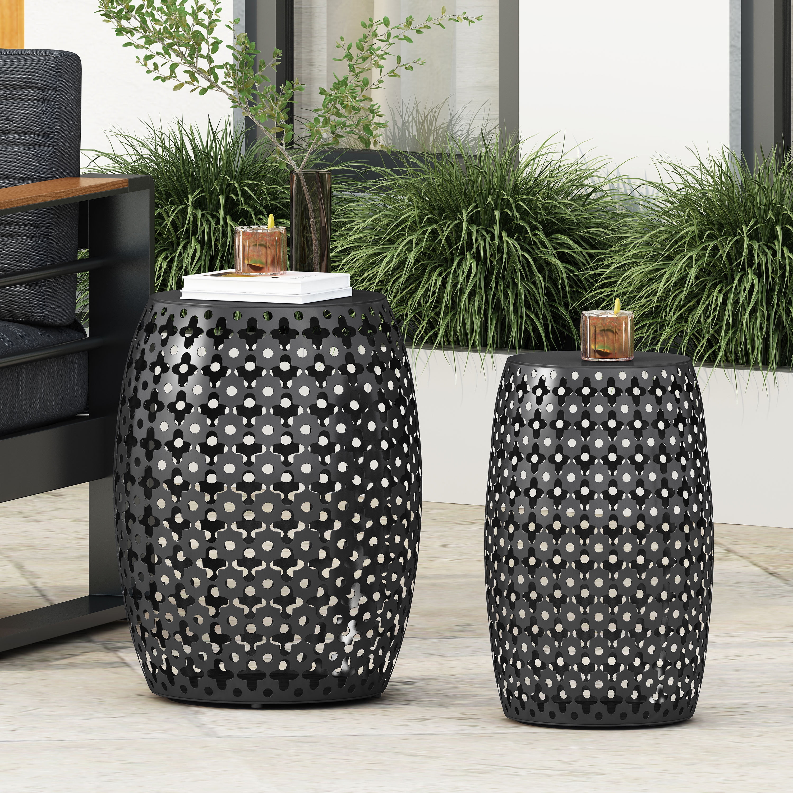 Lorent Metal Outdoor Side Tables, Set of 2, Black - Walmart.com
