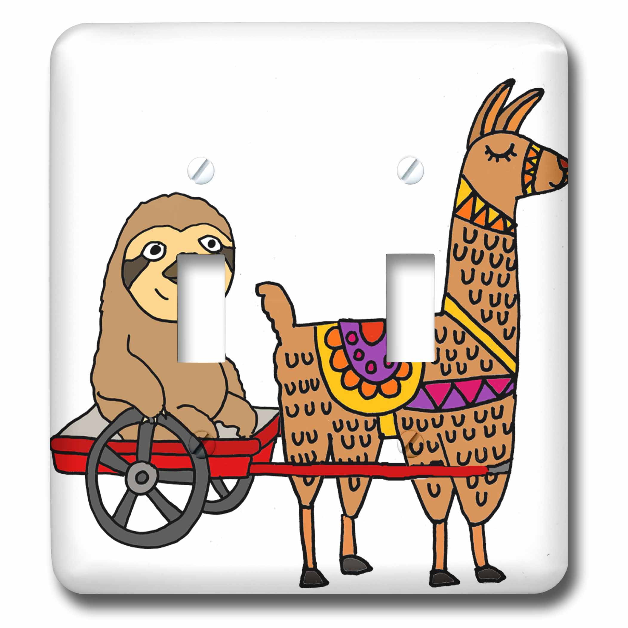 3dRose Cute Funny Sloth in Red Wagon Pulled by Llama Cartoon - Double Toggle Switch (lsp_288104 ...