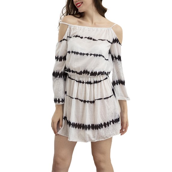 Pfysire Women Casual Cold Shoulder Mini Sundress Dress Black & White ...