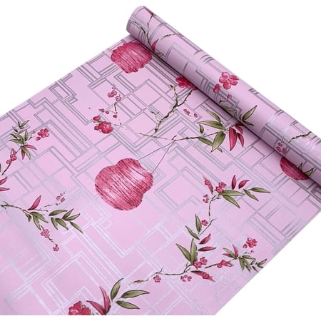 y Pink Plum Shelf and Drawer Liner Chinese Style Lantern Shelving Paper ...
