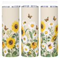 20oz Sunflower Daisy Bee Butterfly Tumbler with Straw Floral Insulated ...