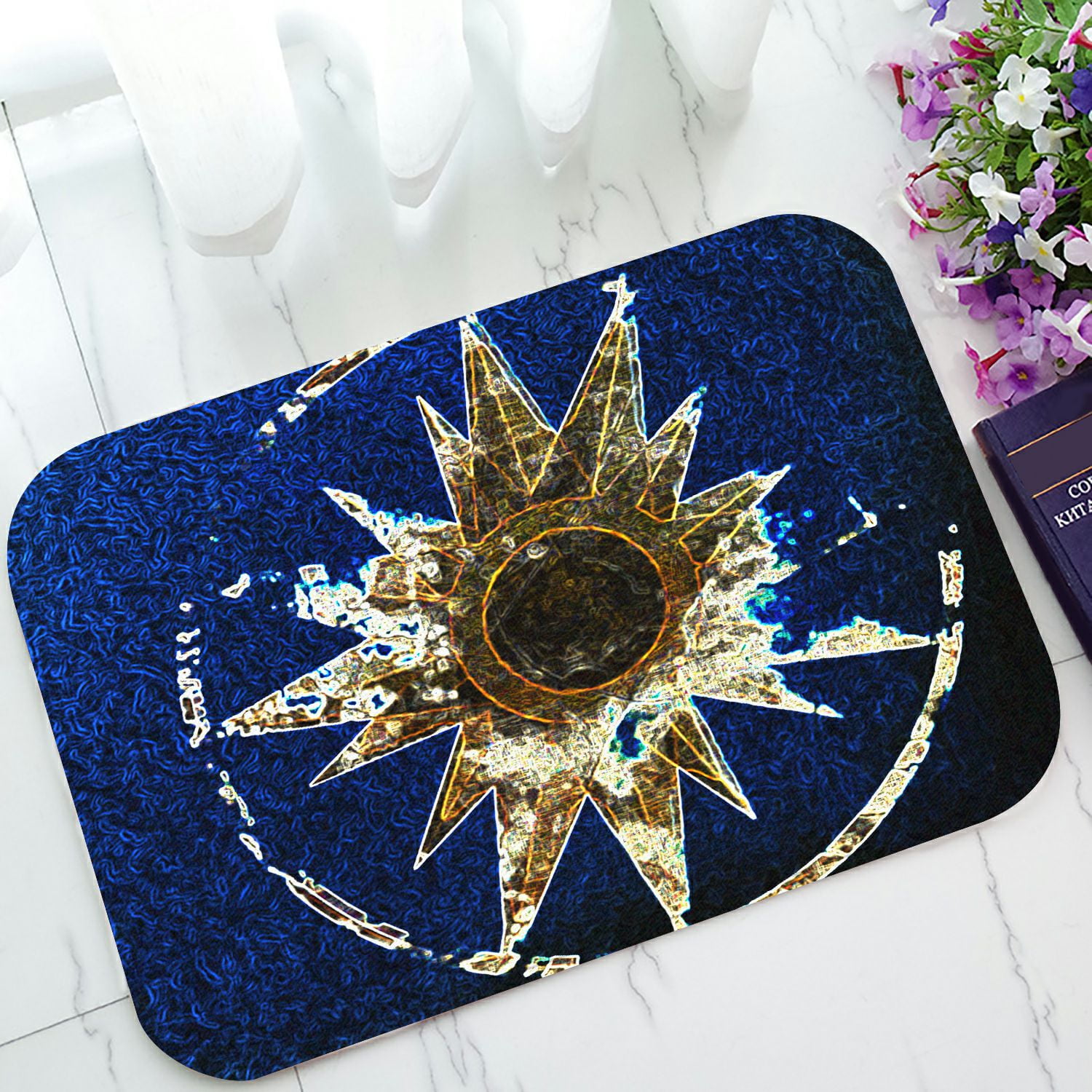 PHFZK Compass Doormat, Wind Rose on Dark Blue Background Doormat ...
