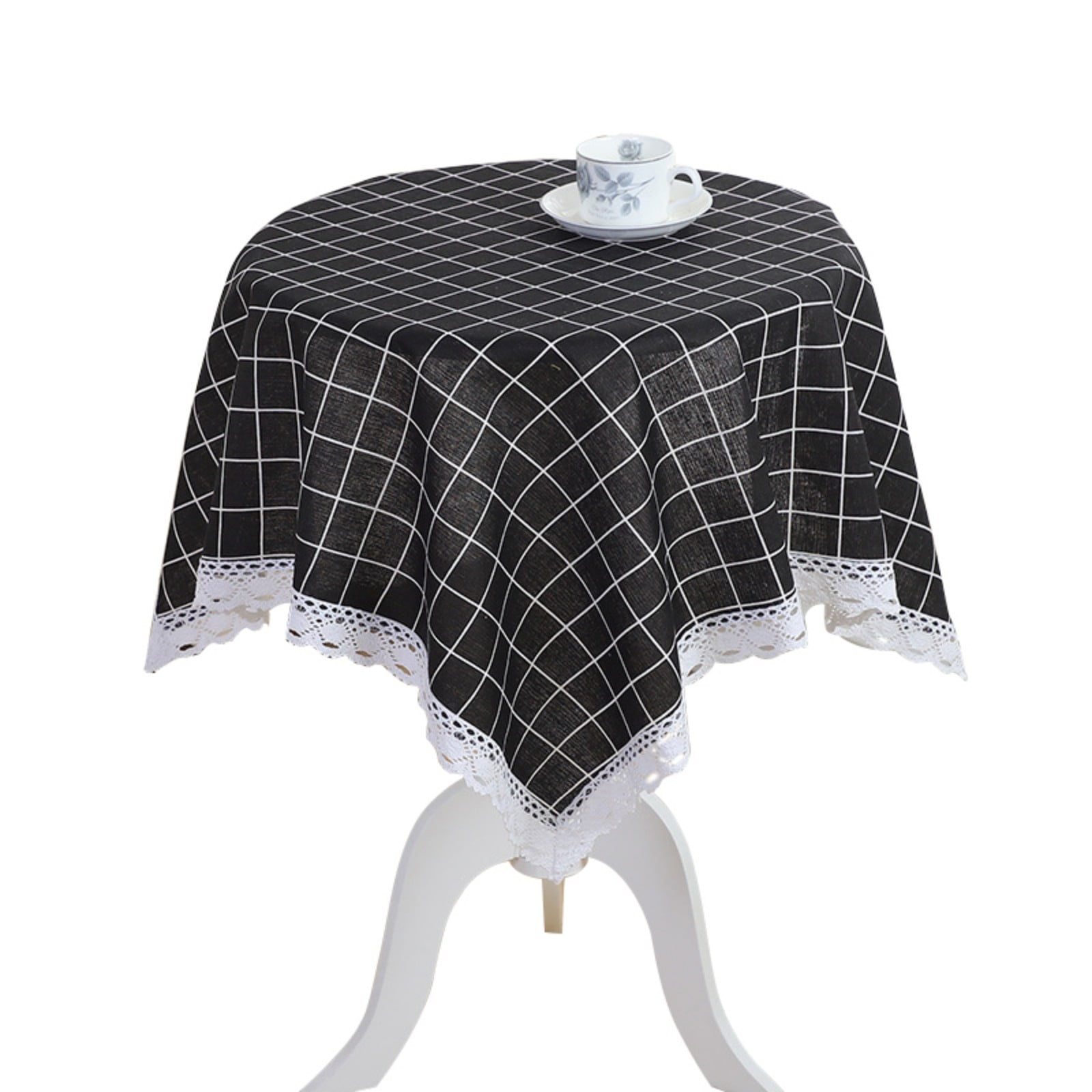 Cotton Linen Checked Lattice Small Square Tablecloth Embroidery Tassel ...