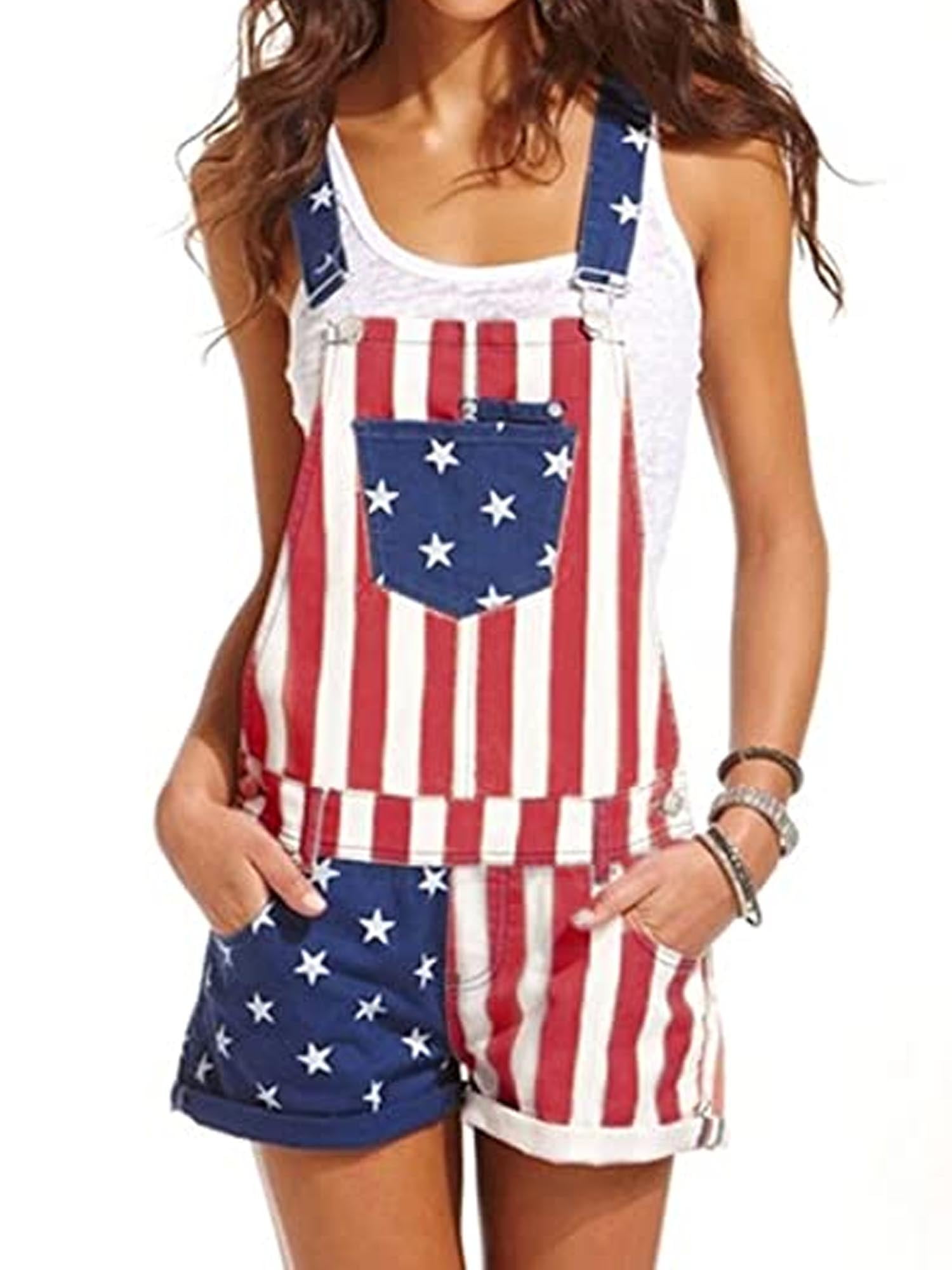 DcoolMoogl Independence Day Unisex Overalls Summer Bib American Flag ...