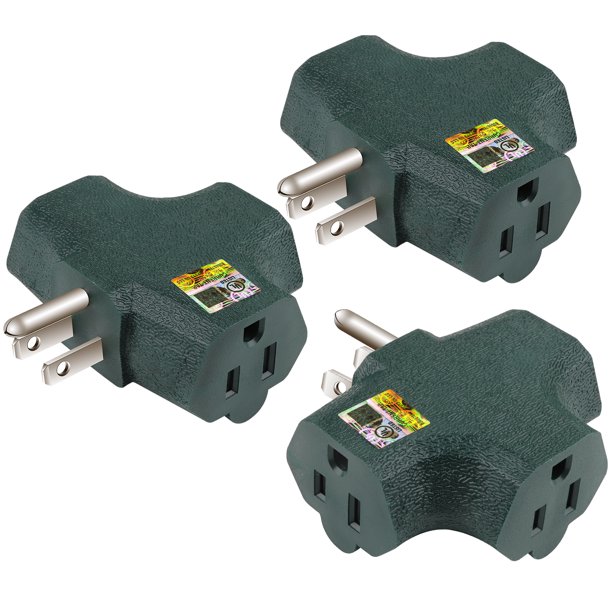 3-Outlet Grounding Adapter, Plug Extender, Heavy-Duty Grounded Power ...