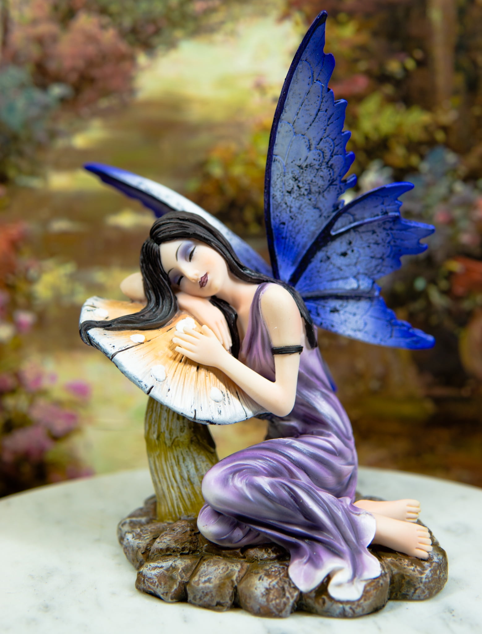 Ebros Purple Lavender Fairy Sleeping On Mushroom Stool Statue Garden ...