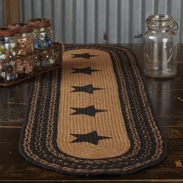 VHC Brands Farmhouse Primitive Jute Black Textured Striped Oval Table ...