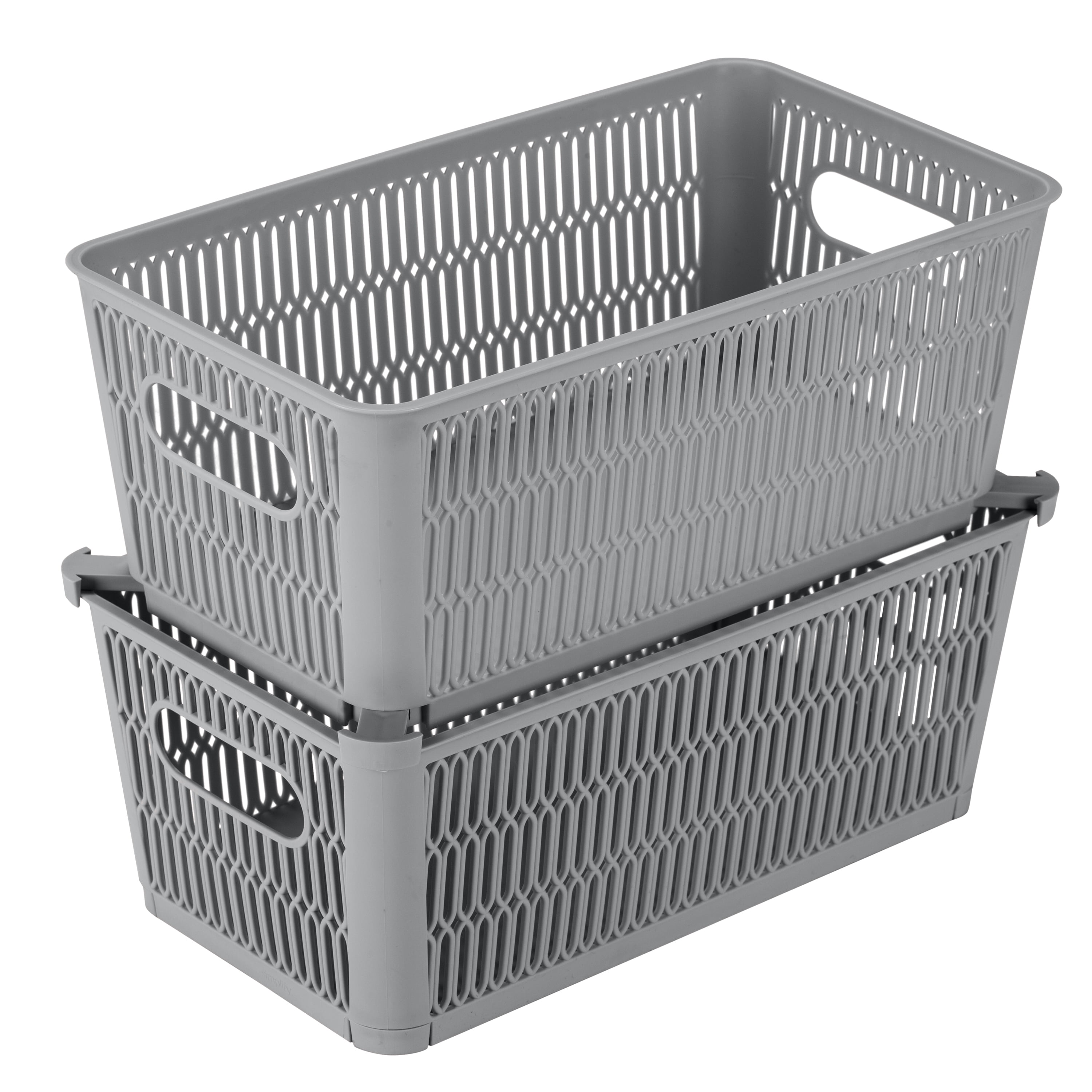 Simplify Slide 2 Stack It Plastic Storage Basket with Handles, Set of 2 ...