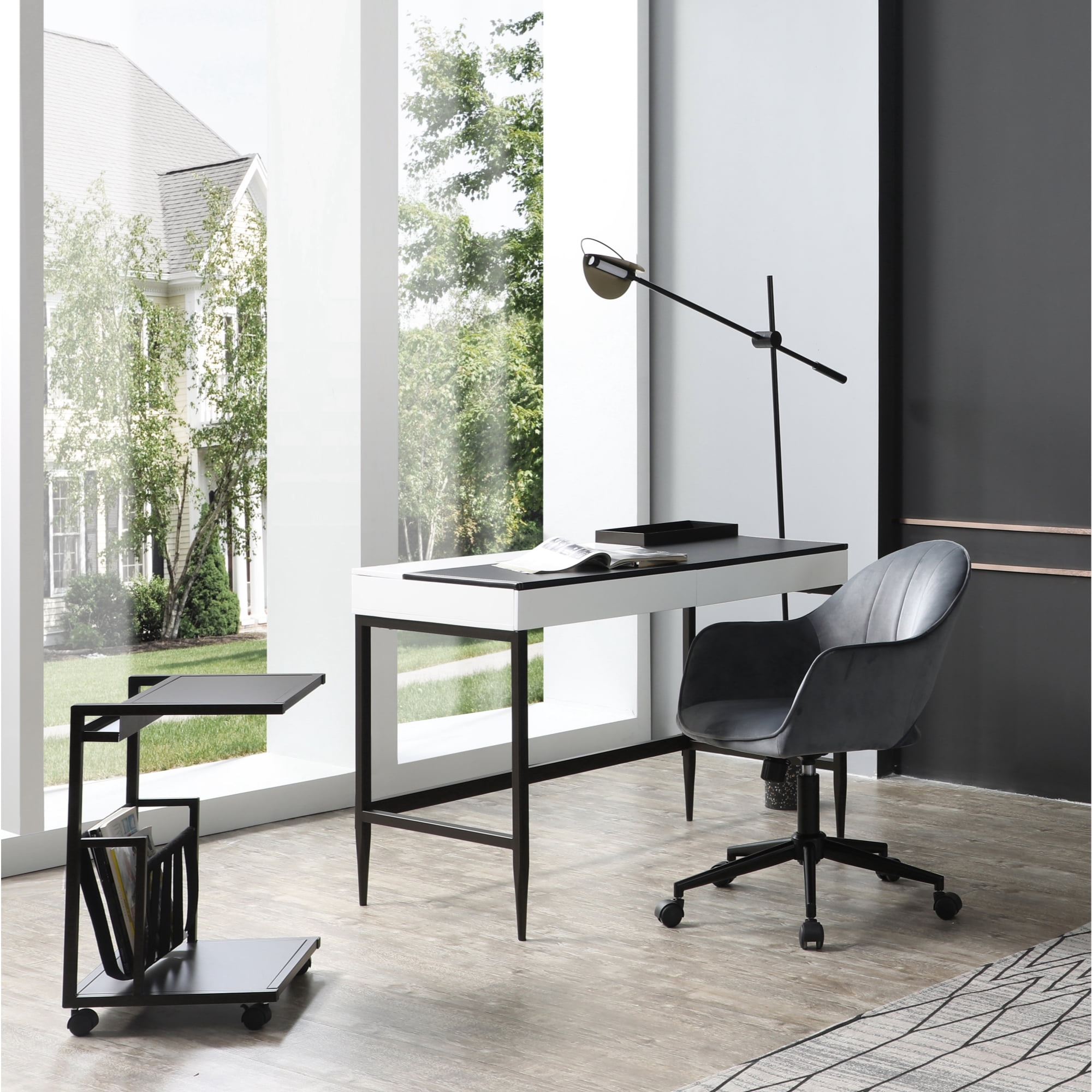 Aubrielle Rectangular MDF Desk with 2 Drawers, Desk Pad and Storage ...