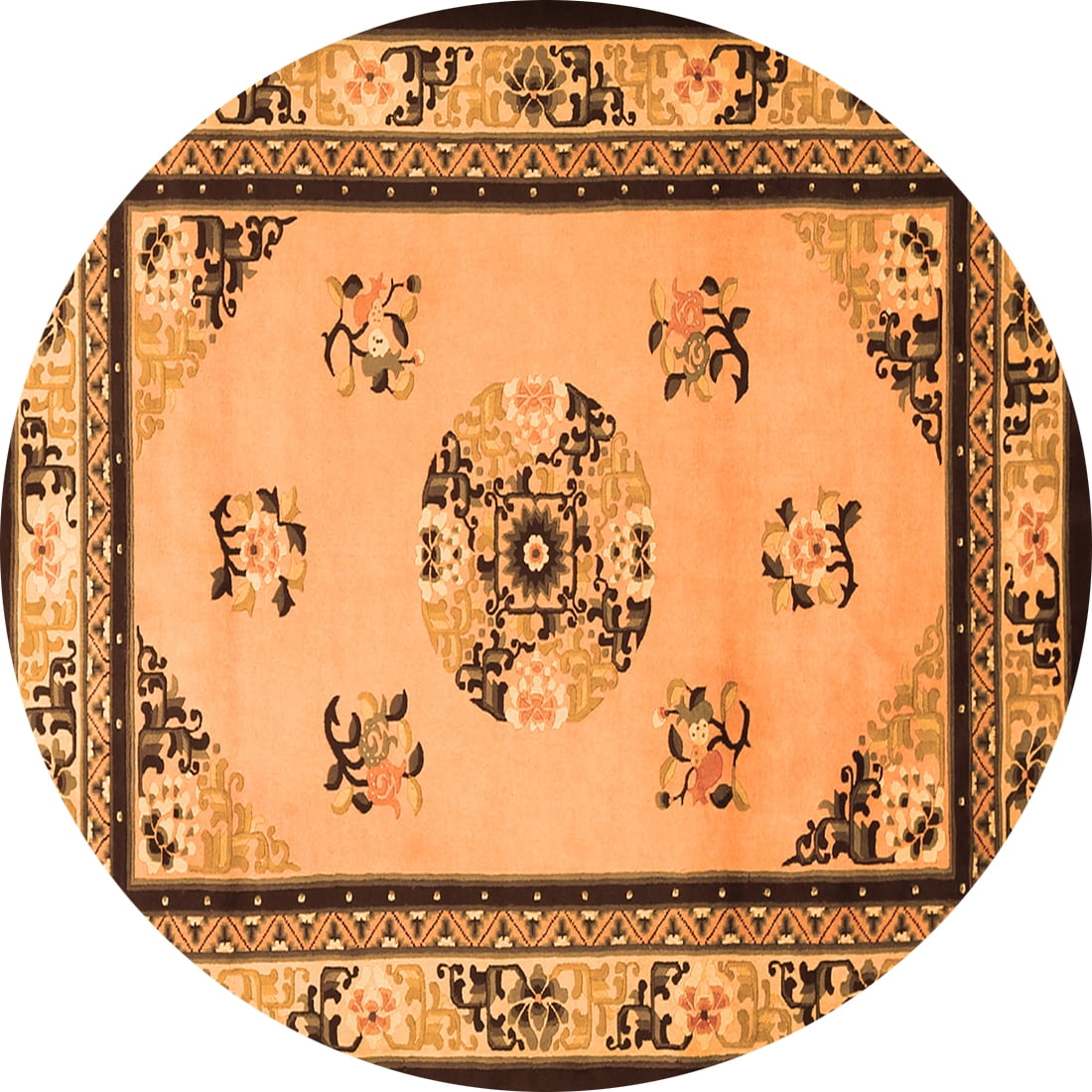 Ahgly Company Indoor Round Oriental Orange Asian Inspired Area Rugs, 7 ...