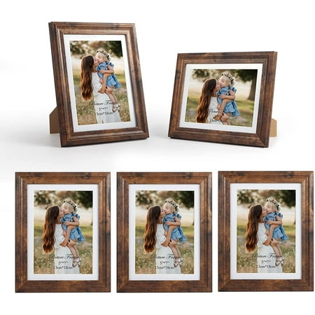 Rustic 5x7 Picture Frames Set of 5, Wooden Frames Display 5x7 with Mat ...