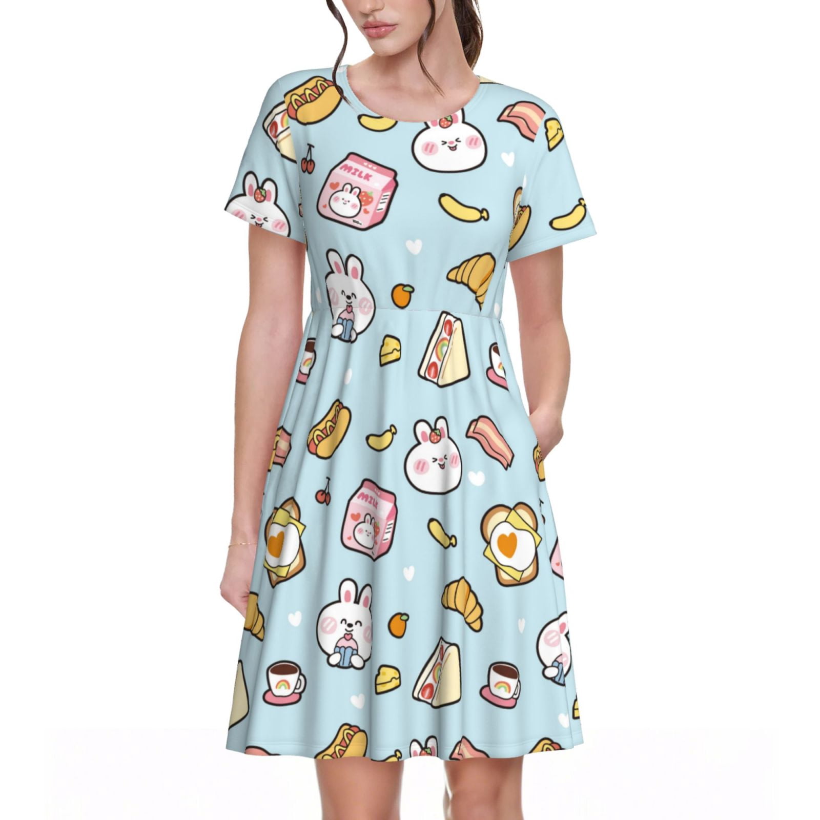Fotbe Rabbit Burger Coffee Vestido Largo de Moda para Mujer, Vestido ...