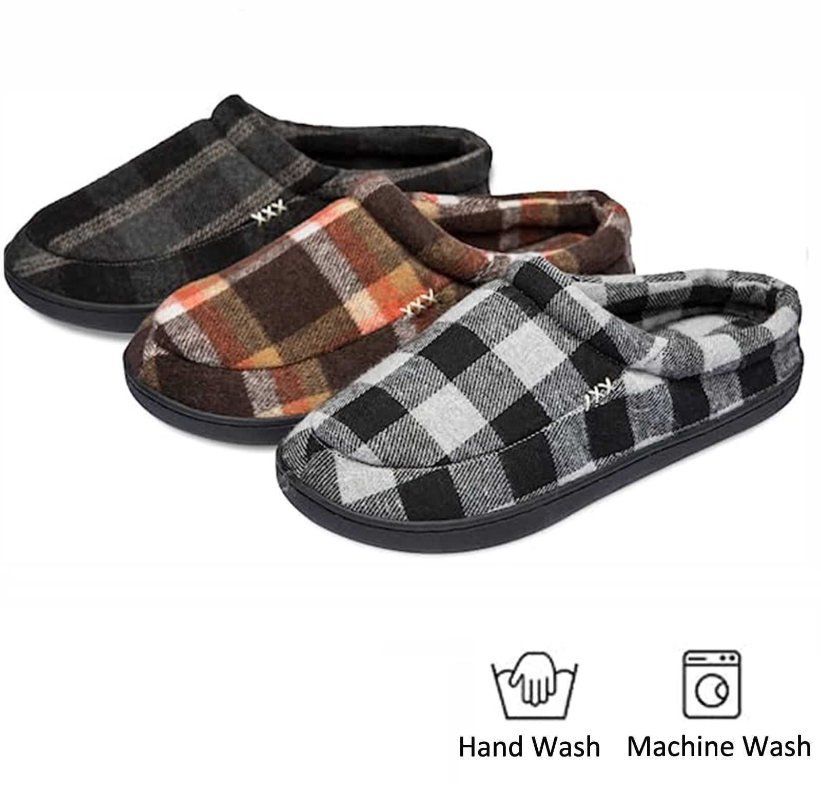 Needbo Men's Moccasin Slippers Plaid Microsuede Upper House Shoes Plush ...