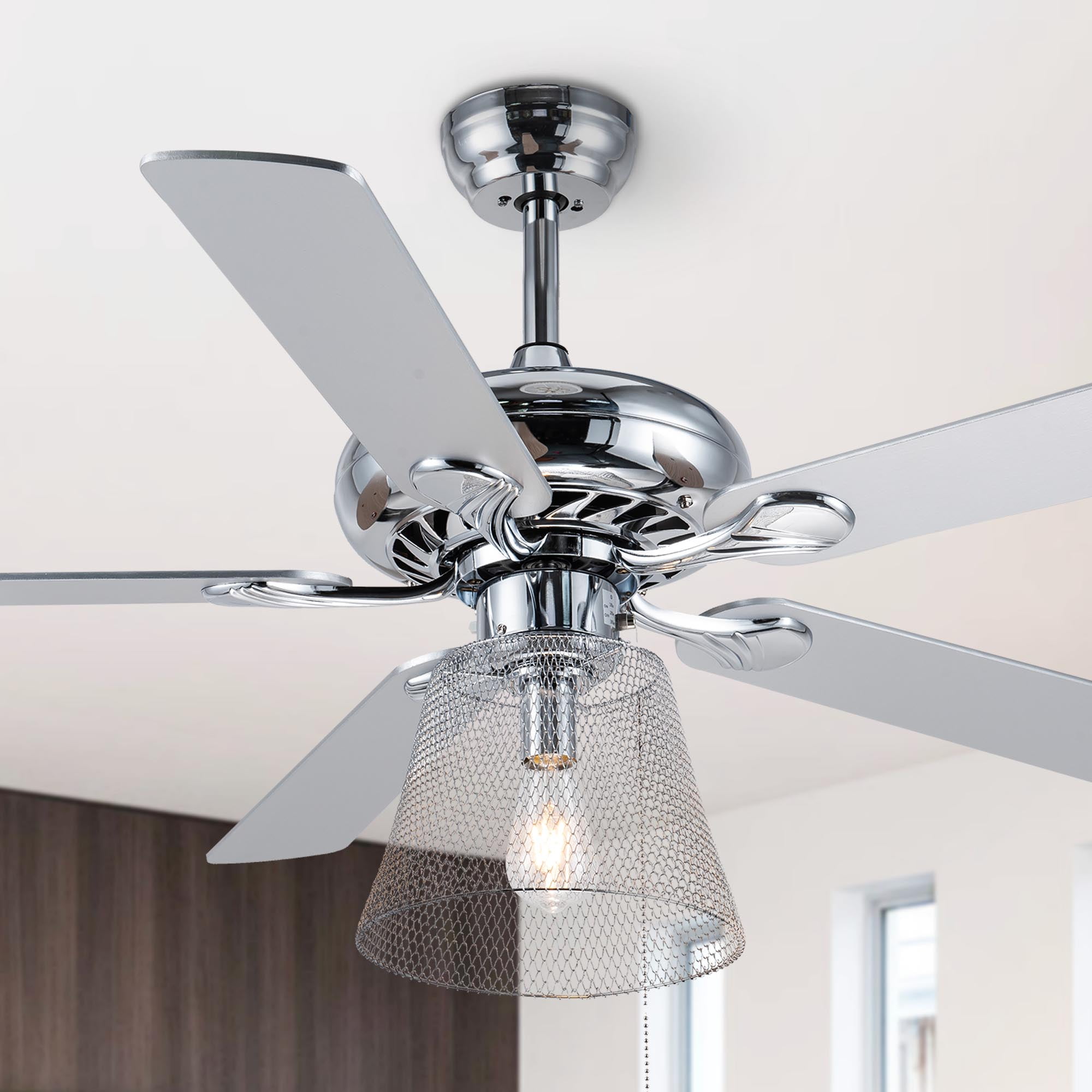Oaks Aura Reversible 5-Blade Caged Ceiling Fan Chrome Finish Adjustable ...