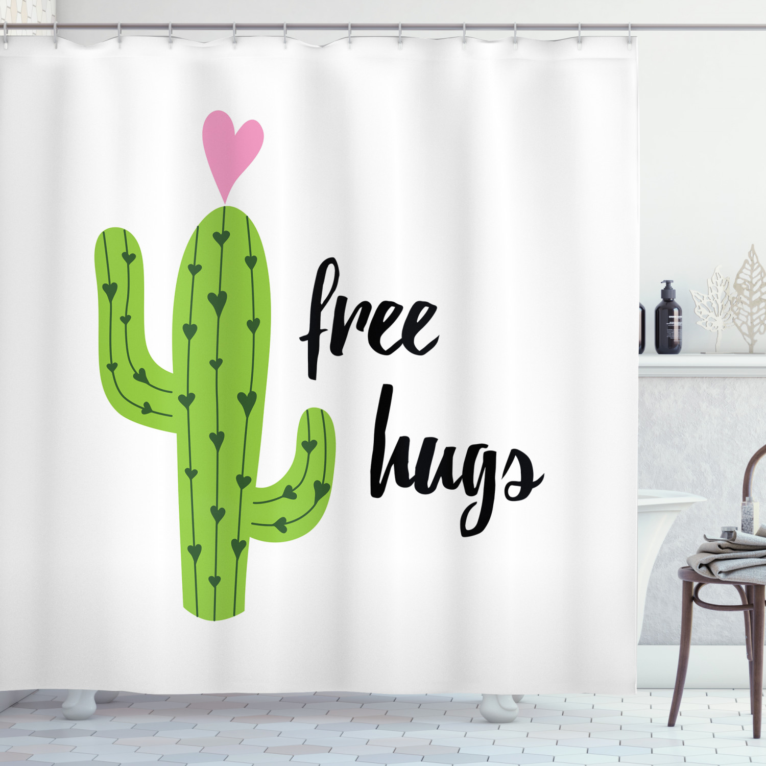 Ambesonne Hug Shower Curtain, Cactus with Free Hug Words, 69"Wx70"L ...