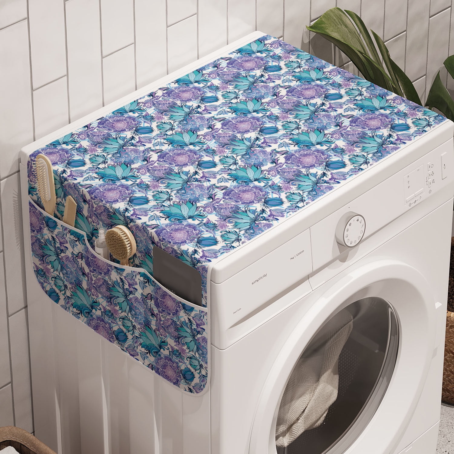 Asian Washing Machine Organizer, Retro Flower Branches Lotus Peony Lily ...